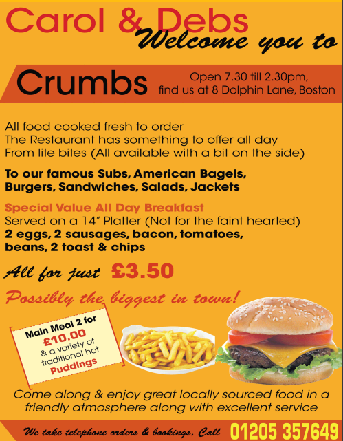 Crumbs, 8 Dolphin Lane, Boston, Lincolnshire, PE21 6EU