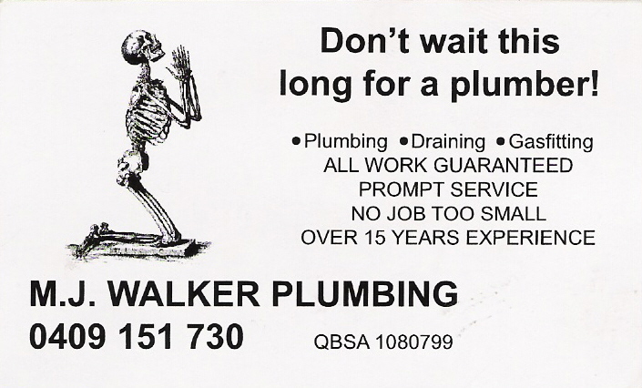 M.J.Walker Plumbing and gasfitting PO Box 1785, Oxenford, 4210