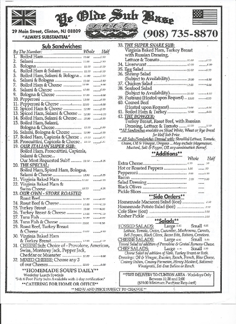 Ye Olde Sub Base 29 Main St, Clinton, NJ, 08809